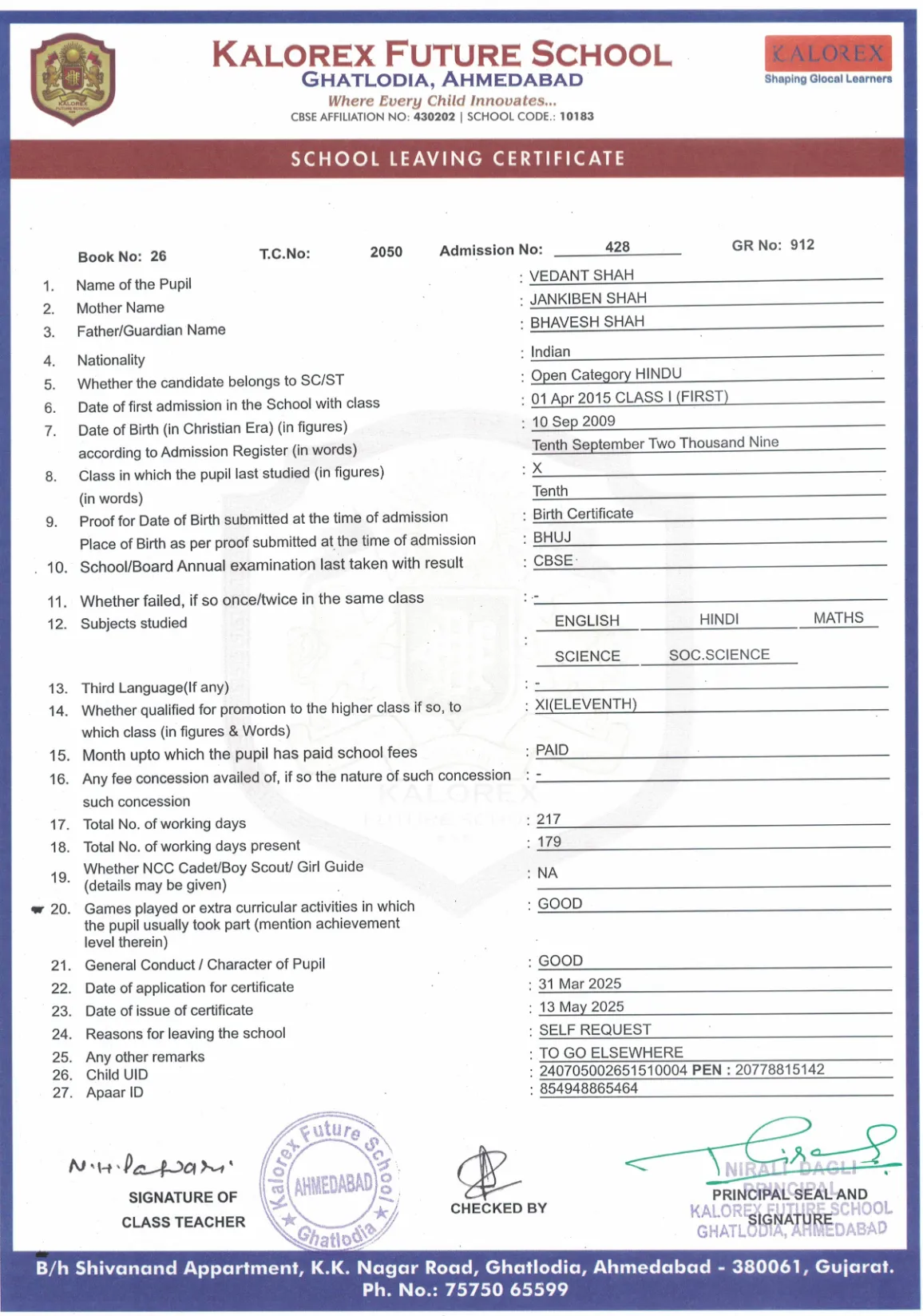 VEDANT SHAH - Top CBSE School in Ghatlodia, Ahmedabad - Kalorex Future School